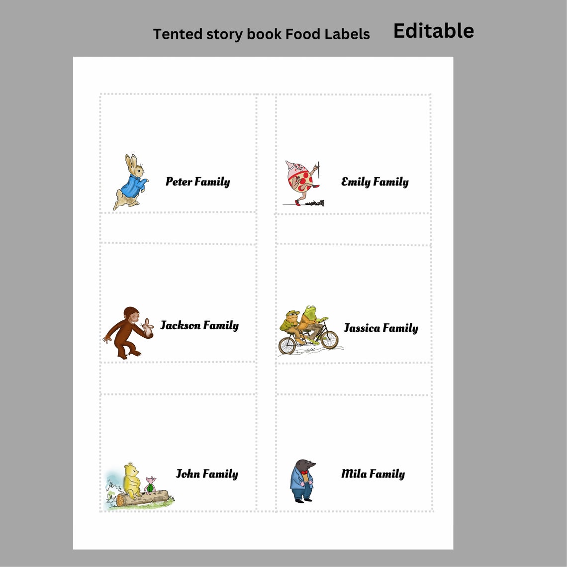 EDITABLE, Digital,tented Storybook Place Cards, Storybook Baby Shower ...