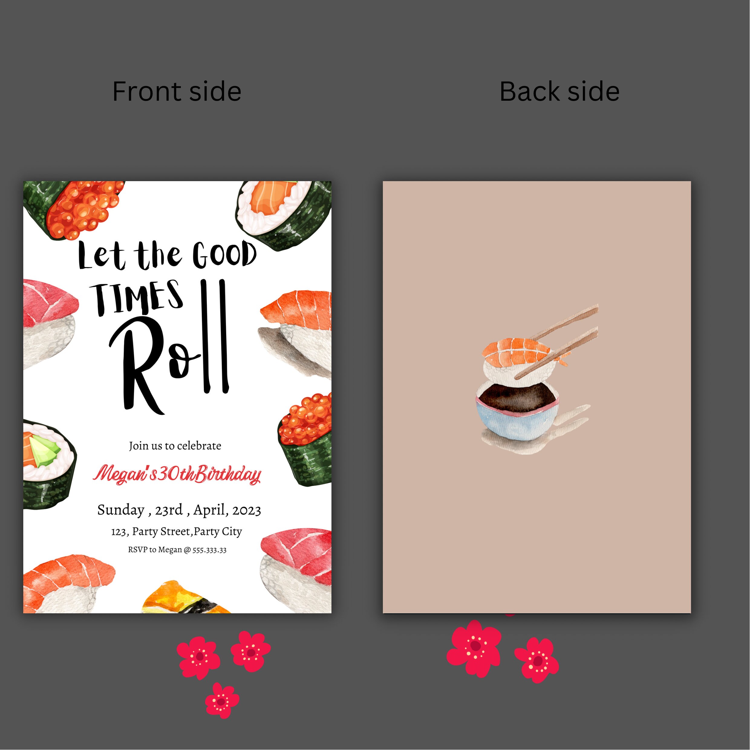Elegant and Minimalist Sushi Night Invitation Template, Sushi Birthday ...