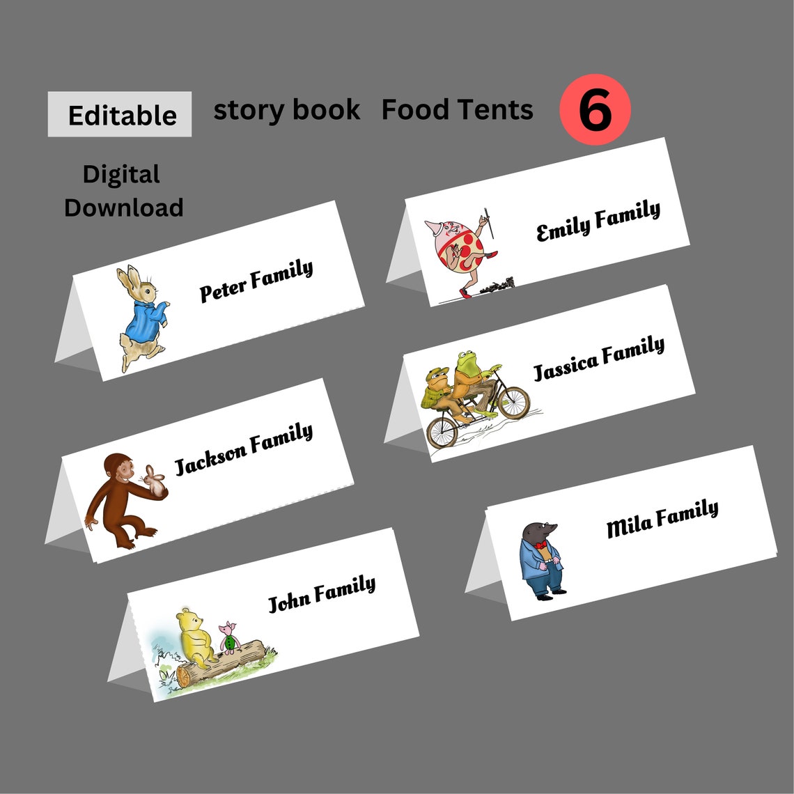 EDITABLE, Digital,tented Storybook Place Cards, Storybook Baby Shower ...