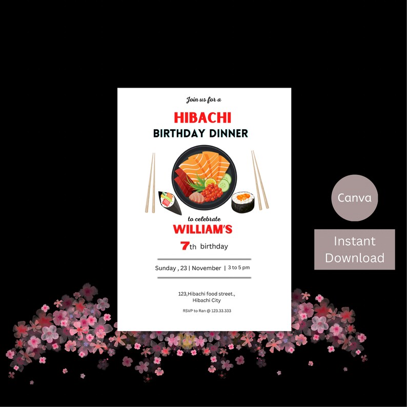 Hibachi Themed Party Hibachi Birthday Party Invitation, Japanese ...