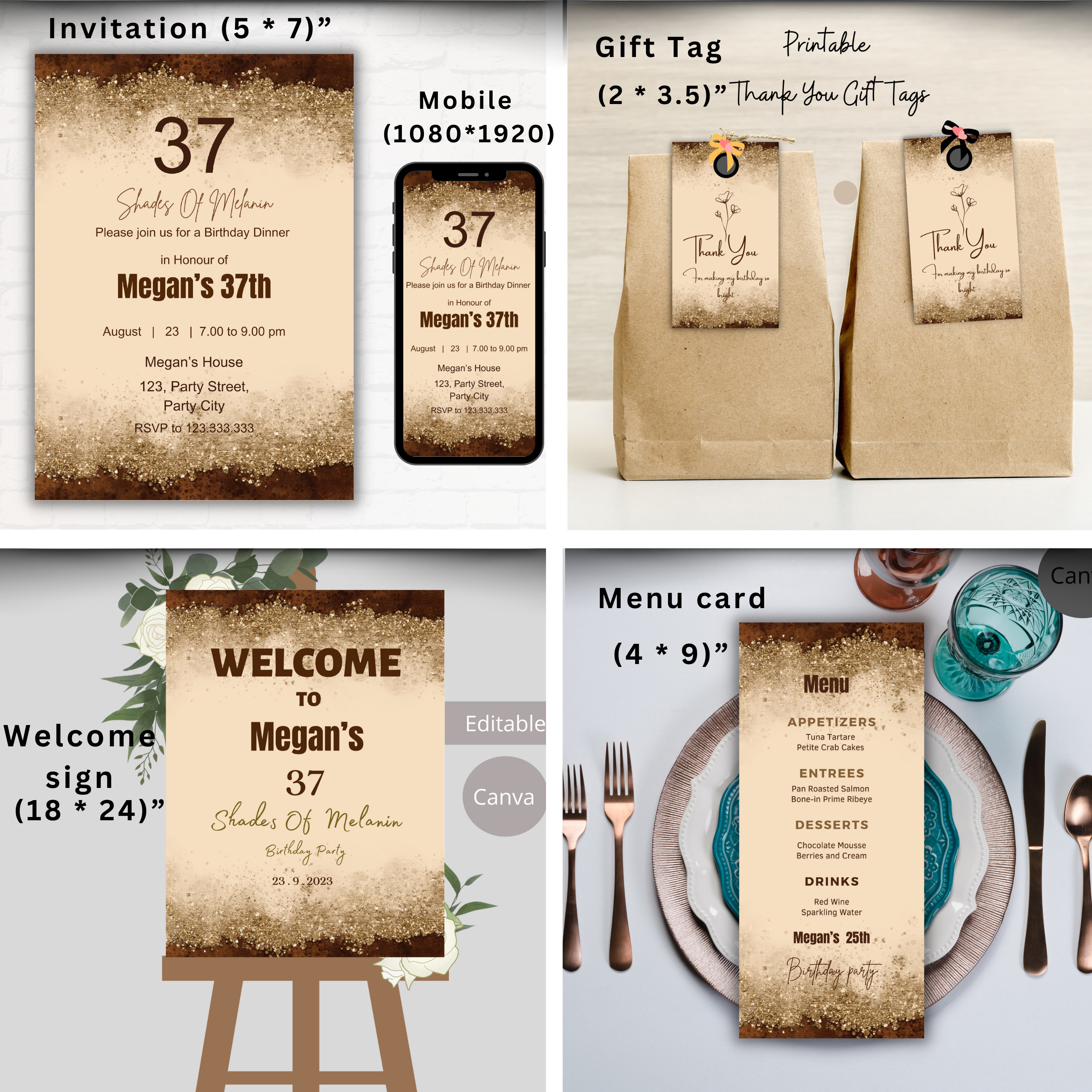 Editable Shades of Melanin Birthday Dinner Invitation, Shades of Brown ...