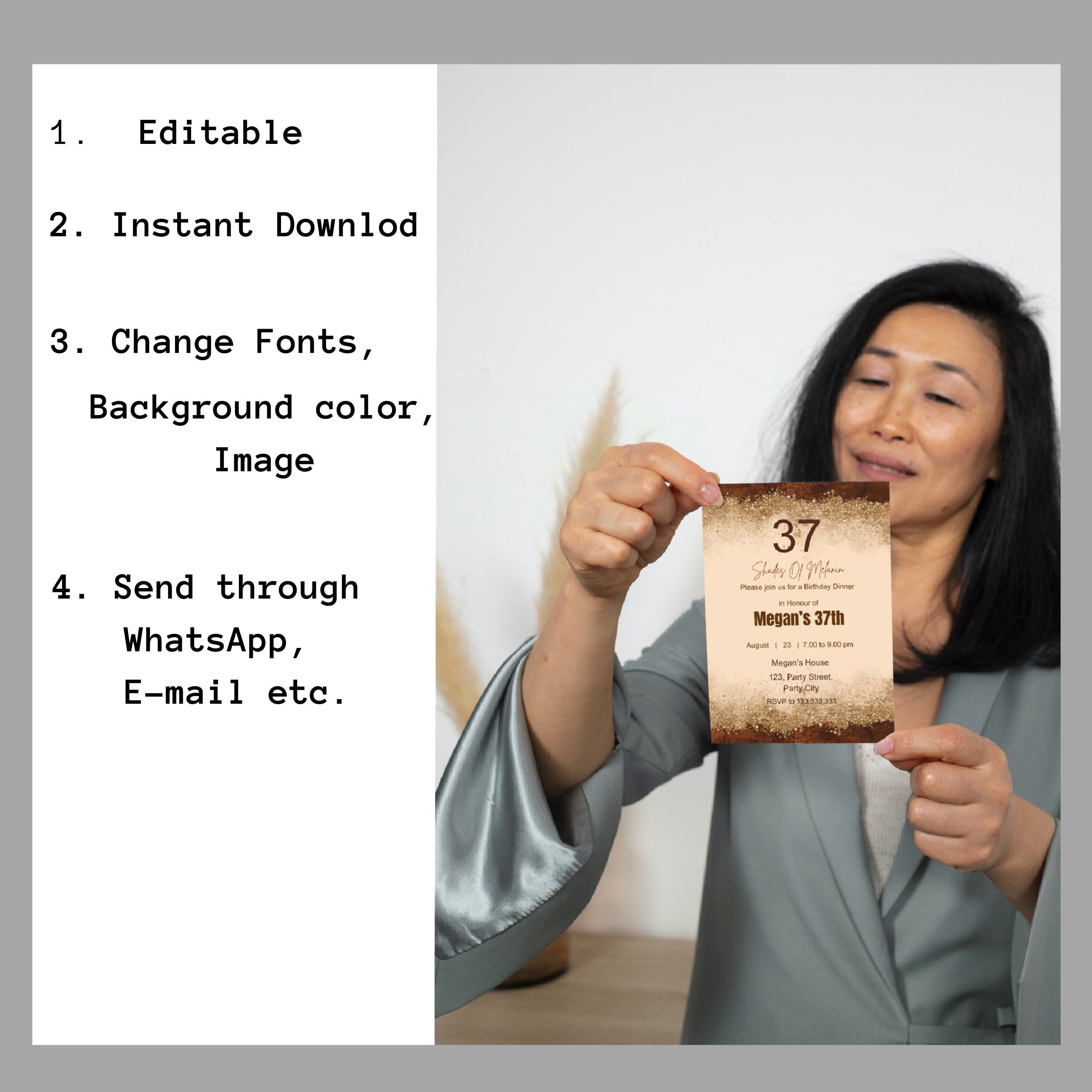 Editable Shades of Melanin Birthday Dinner Invitation, Shades of Brown ...