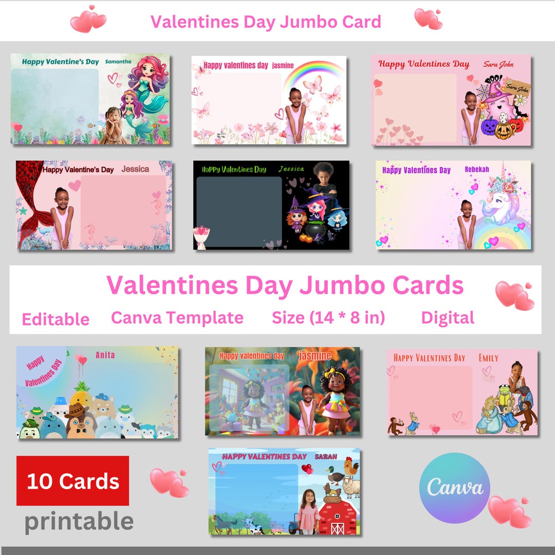 10 Editable Valentines Jumbo Card Canva Editable 14 * 8 in DIGITAL ...