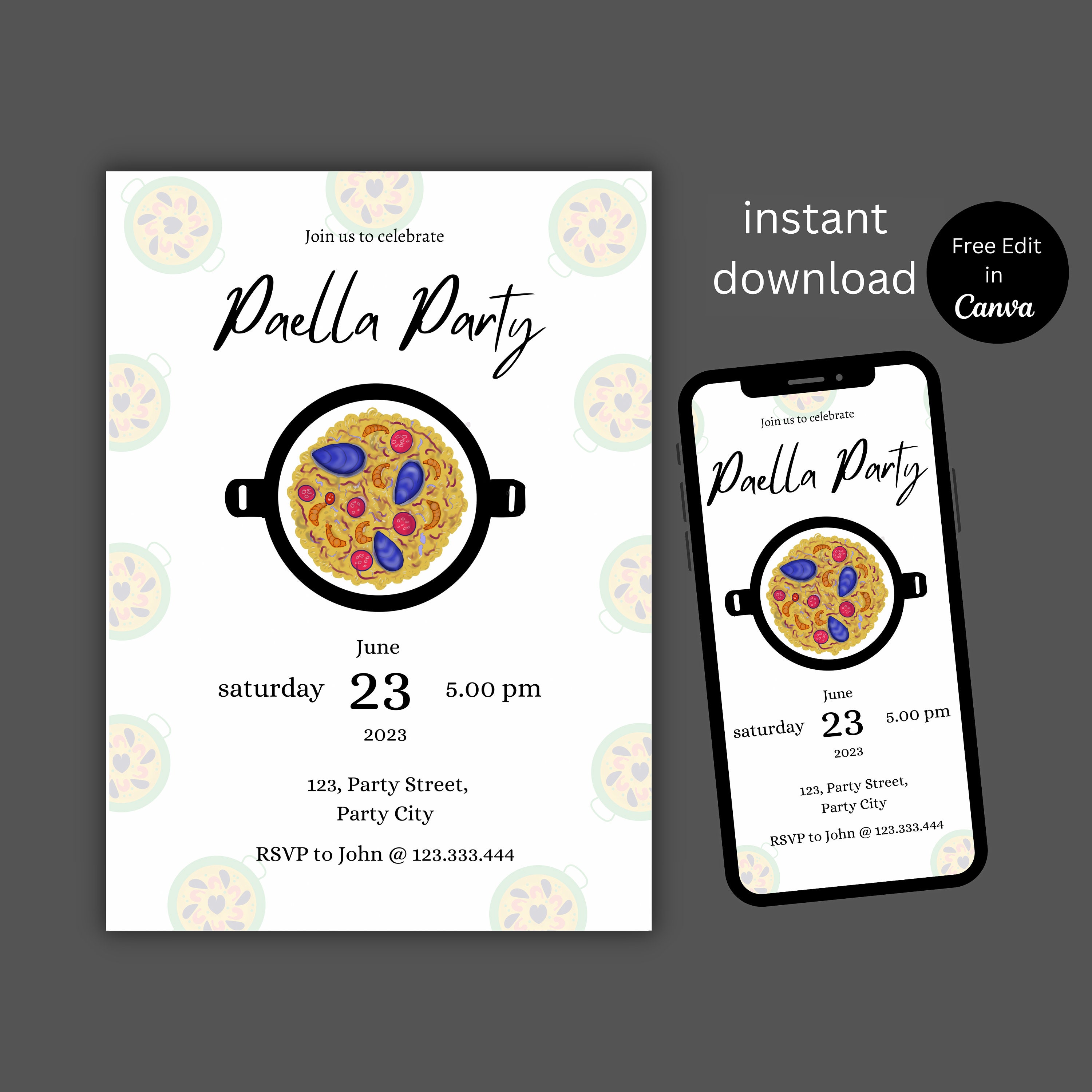 Hand-drawn Mediterranean Party Invitation – Spanish Paella Theme ...
