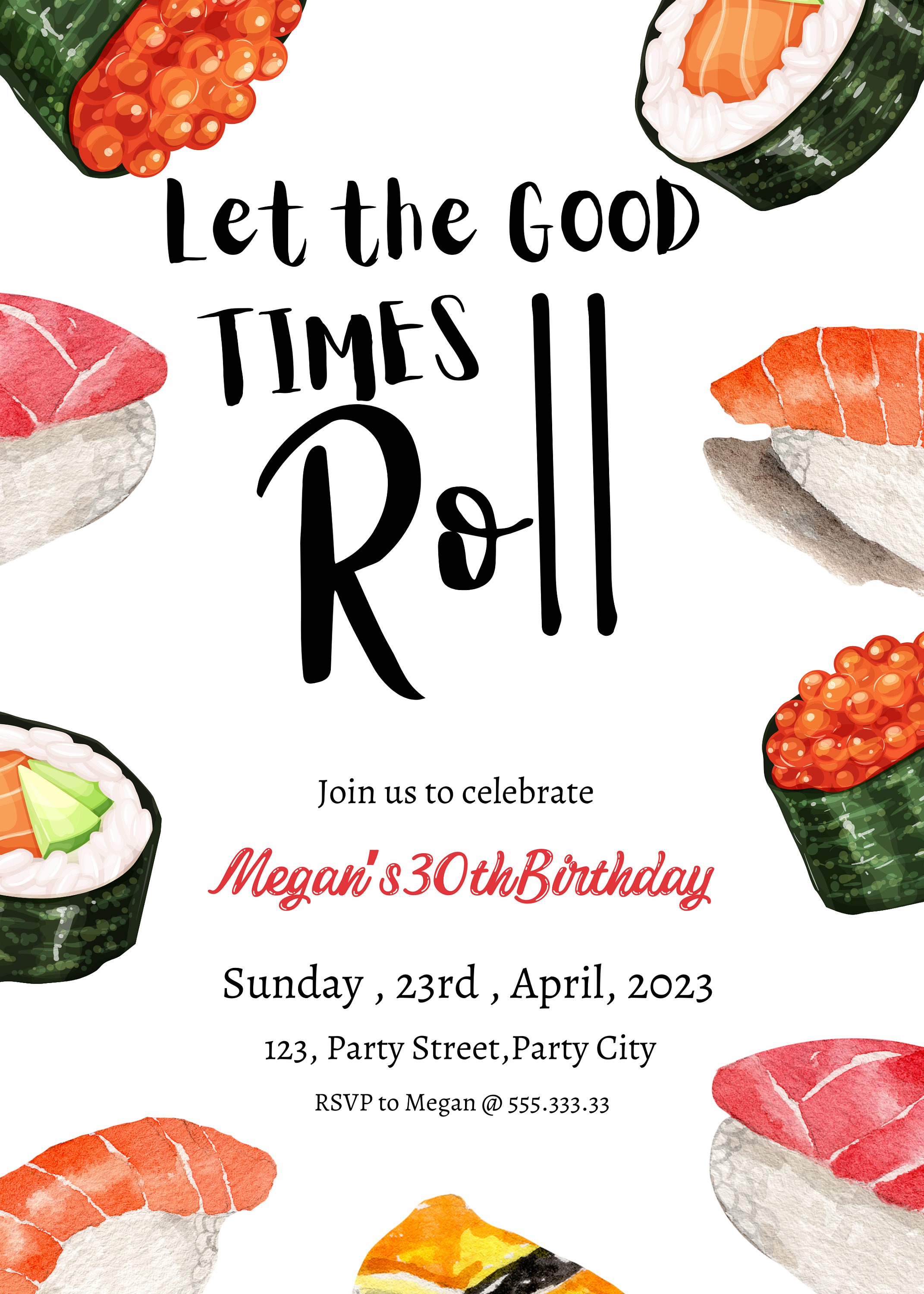 Elegant and Minimalist Sushi Night Invitation Template, Sushi Birthday ...