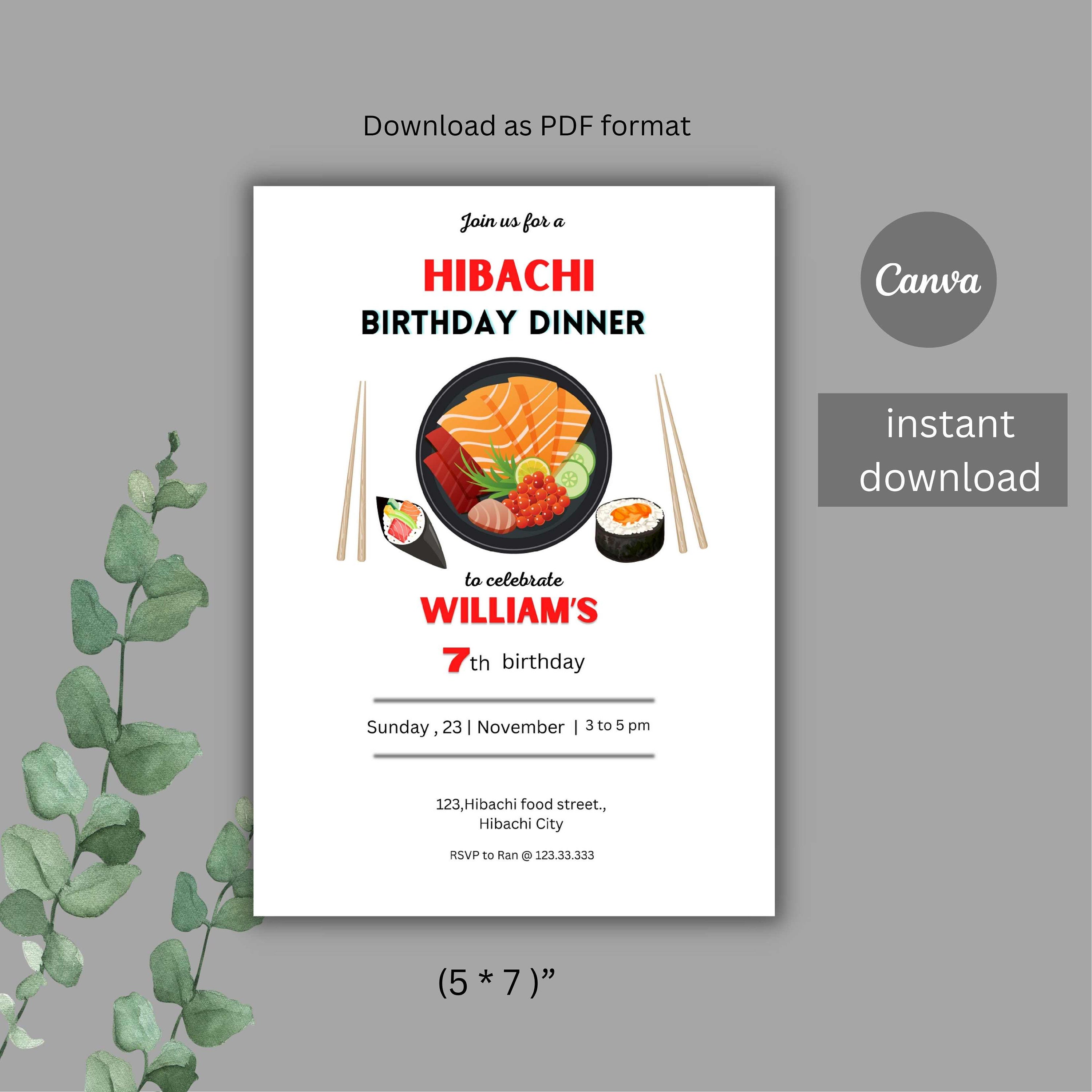 Hibachi Themed Party Hibachi Birthday Party Invitation, Japanese ...