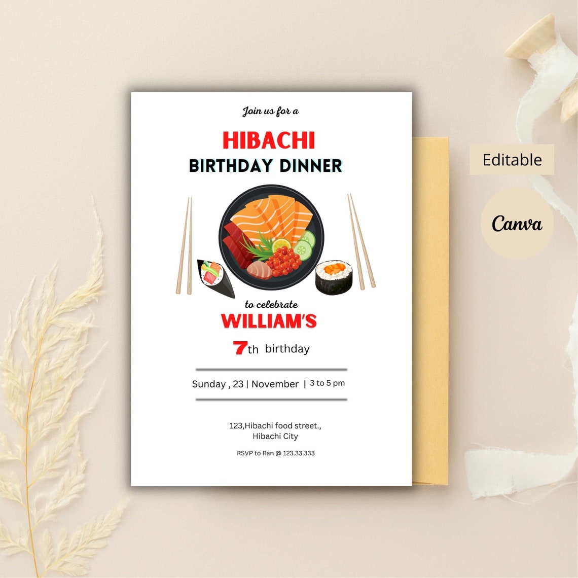 Hibachi Themed Party Hibachi Birthday Party Invitation, Japanese ...