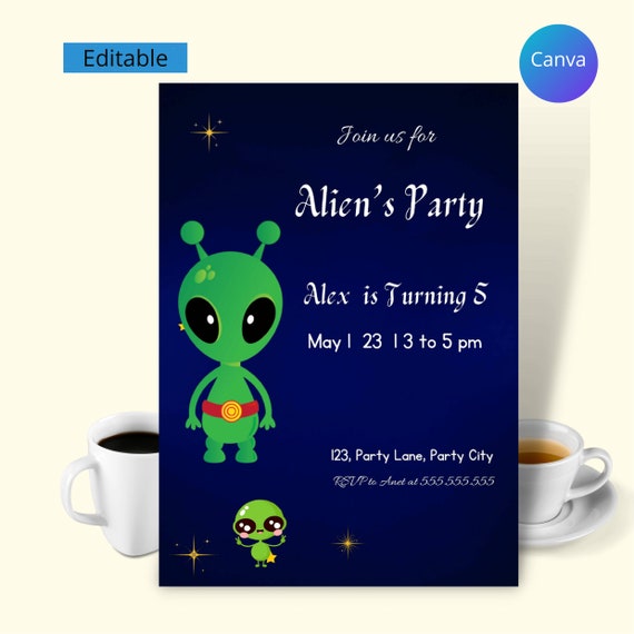 Alien Birthday Party Invitation UFO Outer Space Spaceship - Etsy