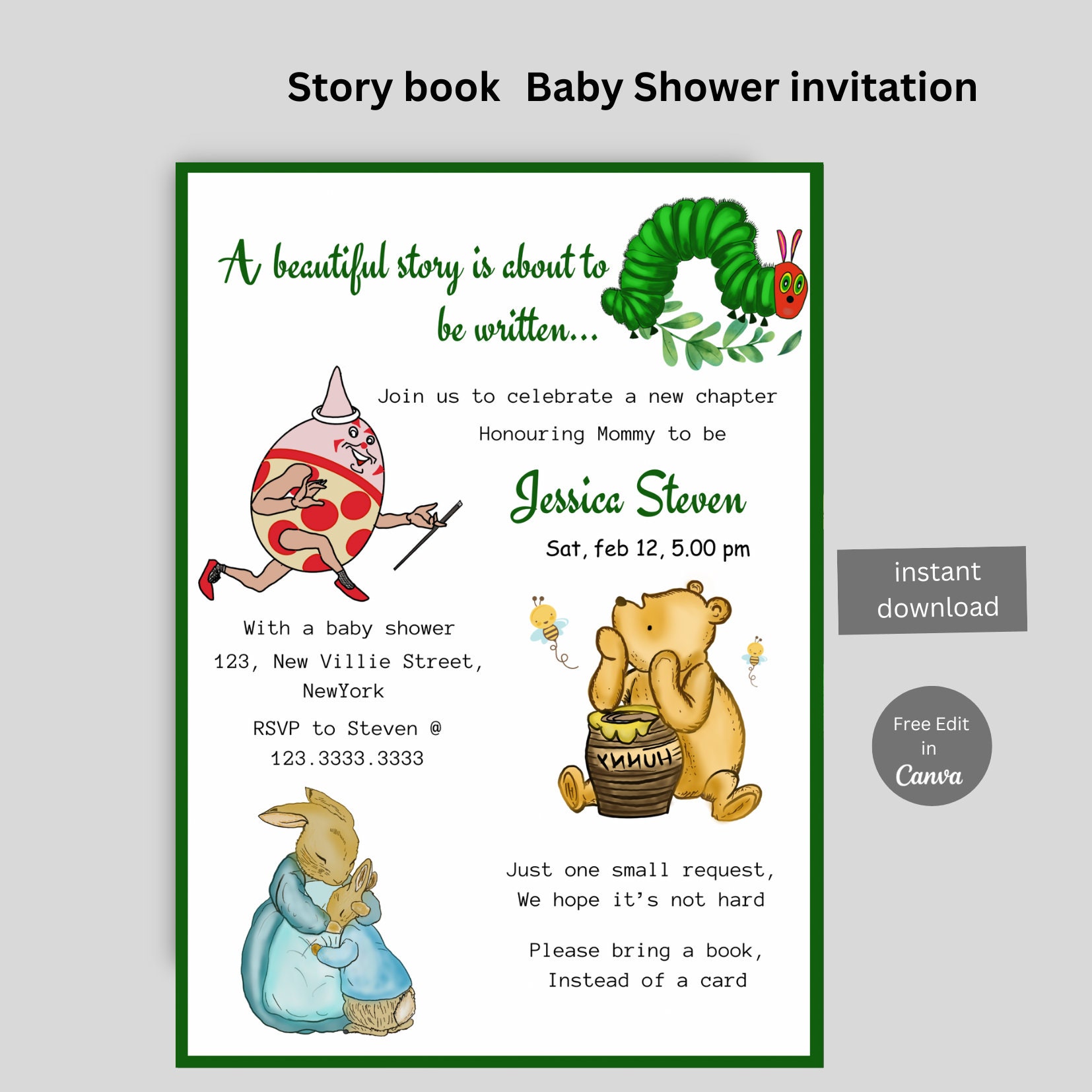 Storybook Baby Shower Invitation Suite Template Chapter Book Theme ...