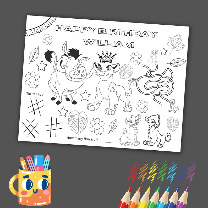 Editable Lion King Activity Placemat, Lion King Placemat, Lion King ...