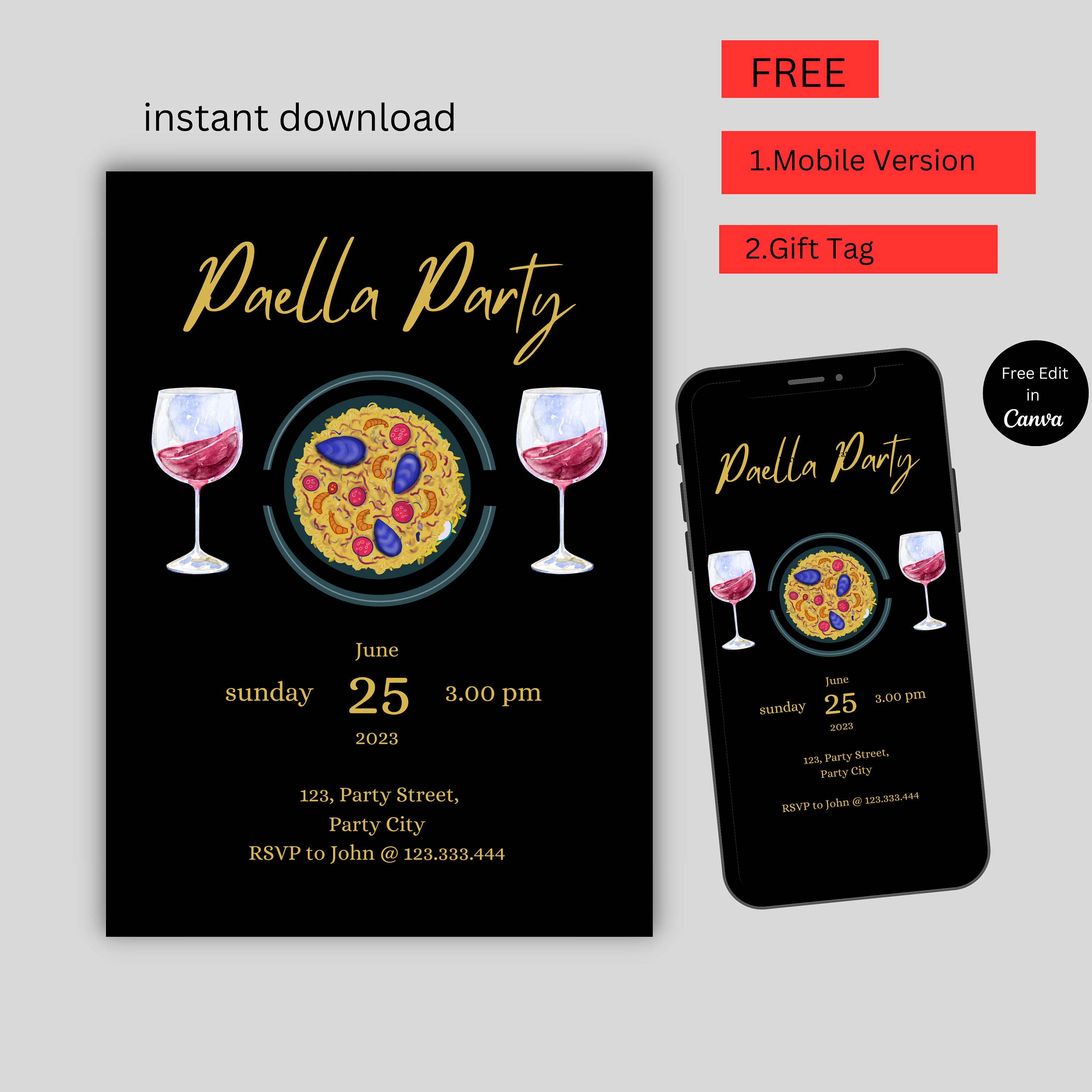 Hand-drawn Mediterranean Party Invitation – Spanish Paella Theme ...