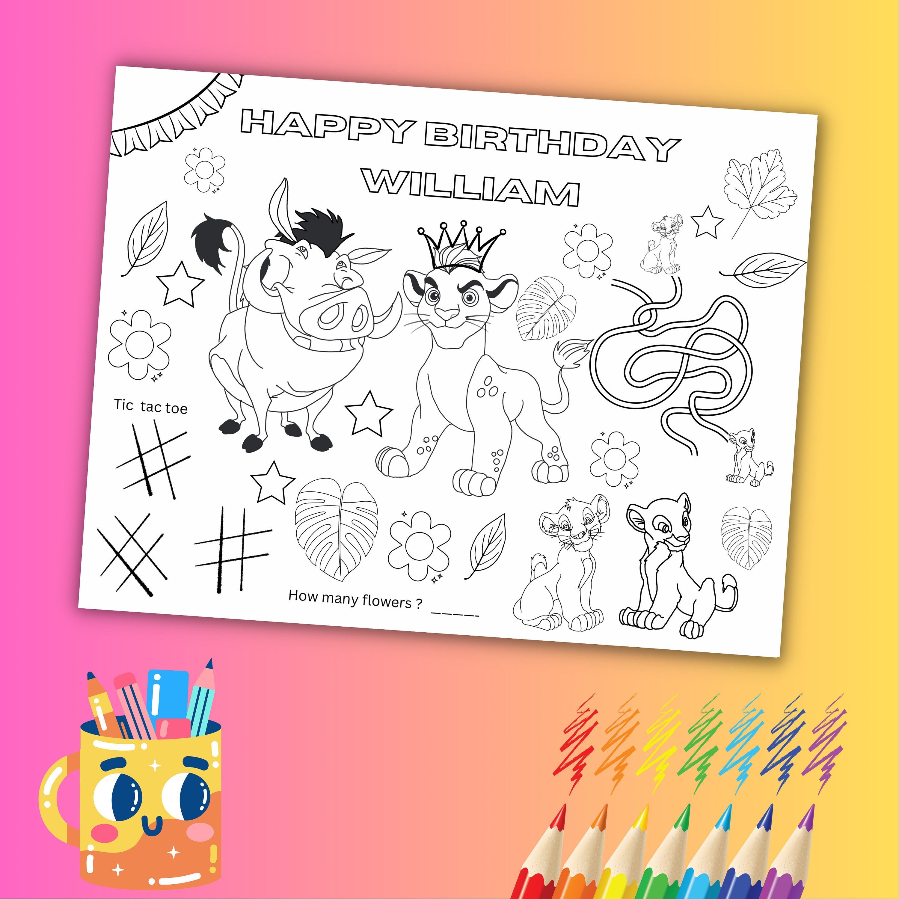 Editable Lion King Activity Placemat, Lion King Placemat, Lion King ...