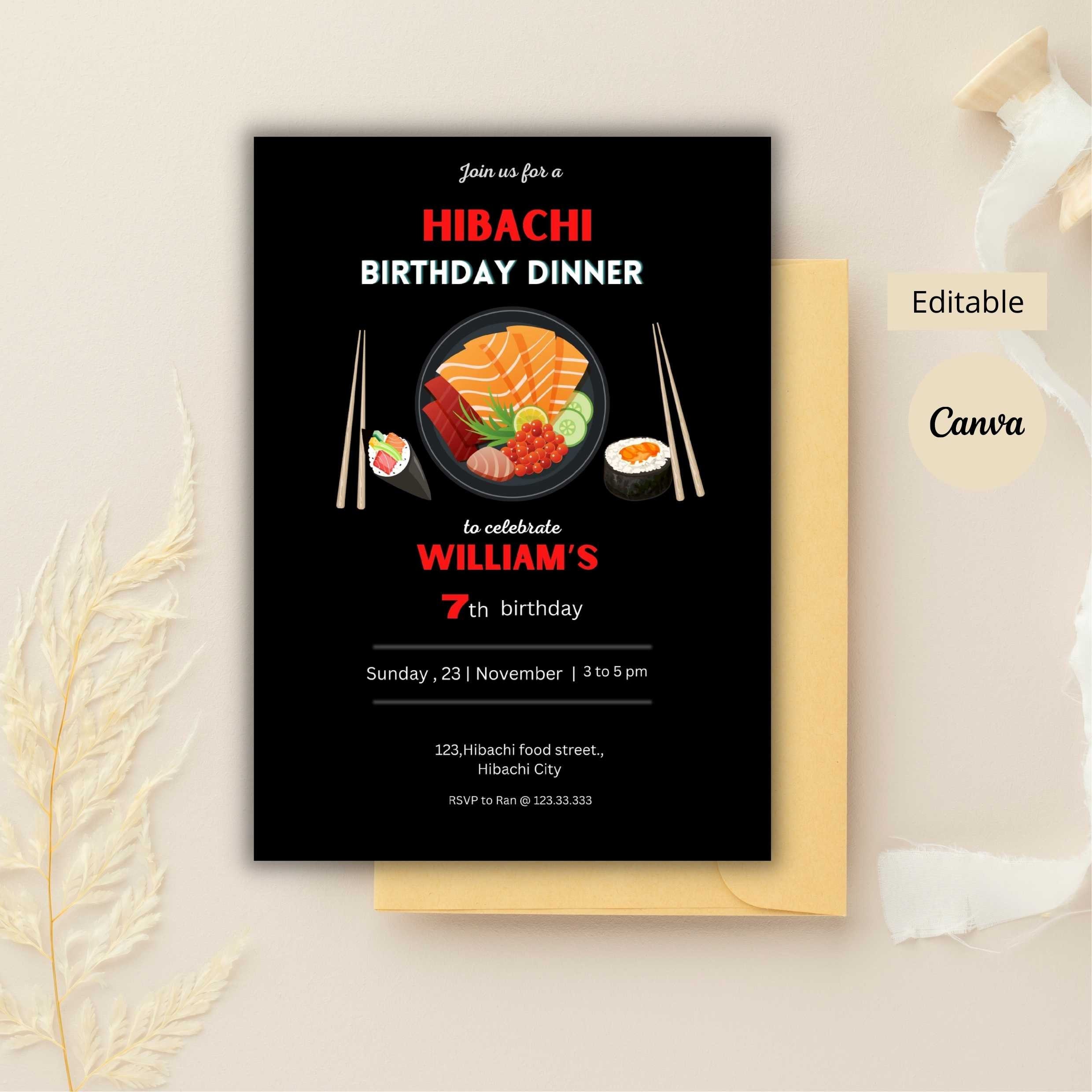 Hibachi Birthday Party Invitation, Japanese Restaurant Party, Hibachi ...