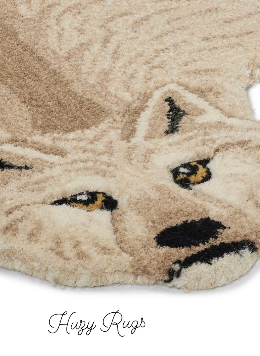 Wolf Skin Rug Woozy Wolf Skin Hand-tufted 100% Wool Handmade - Etsy