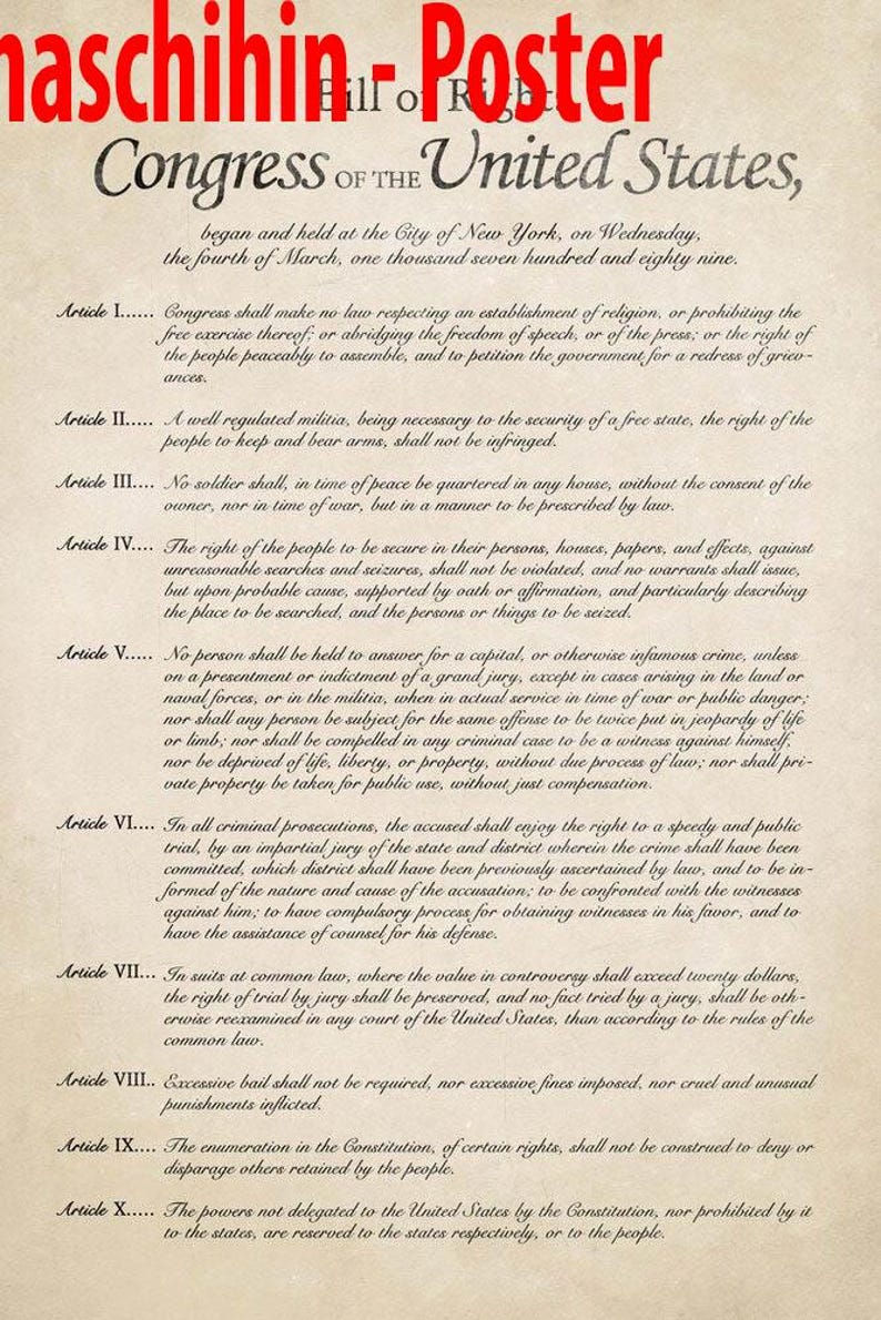 Bill of Rights of the United Stᴀtes ᴀmericᴀ Poster - Etsy