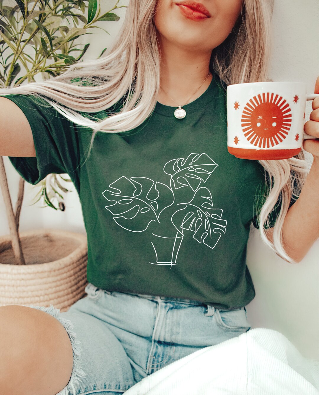 Tshirt Monstera Lineart Gift Plant Shirt Houseplant Plant Love Gift ...
