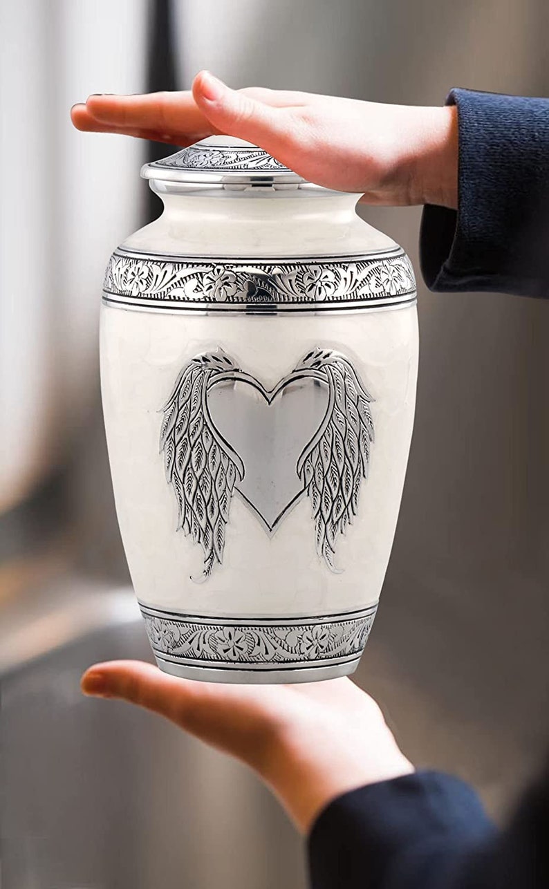 Loving Angel Wings Urn - White Angel Wings & Heart Urn - Funeral and ...