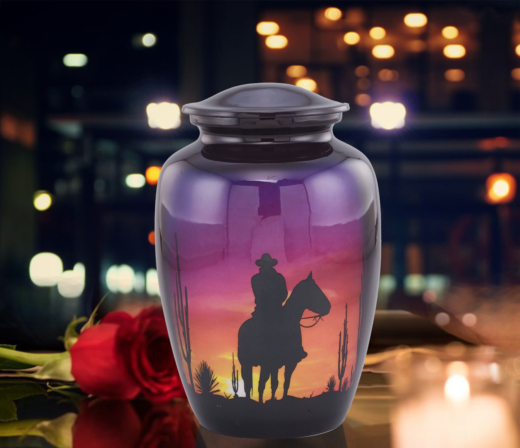 Cowboy Urn Cowboy Urn Cowboy Western Sunset Urn Funeral and Memorial ...