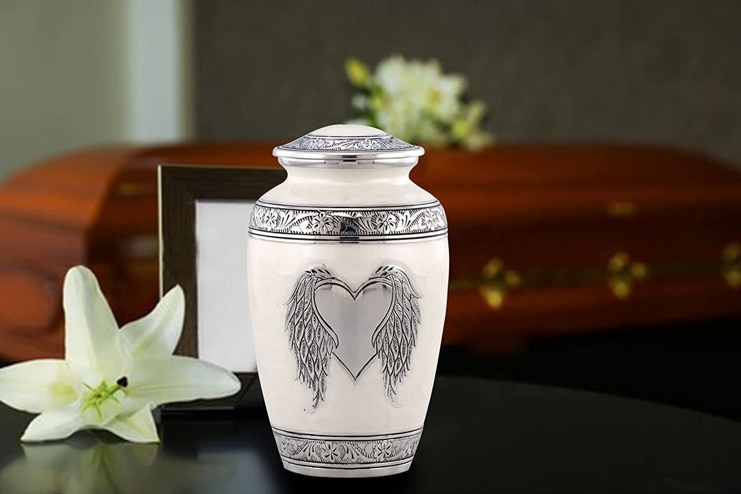 Loving Angel Wings Urn White Angel Wings & Heart Urn Funeral and ...
