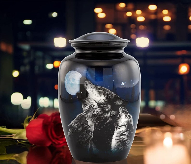 Wolves Cremation Urn - Adult Midnight 3 Wolves Urn - Funeral and ...