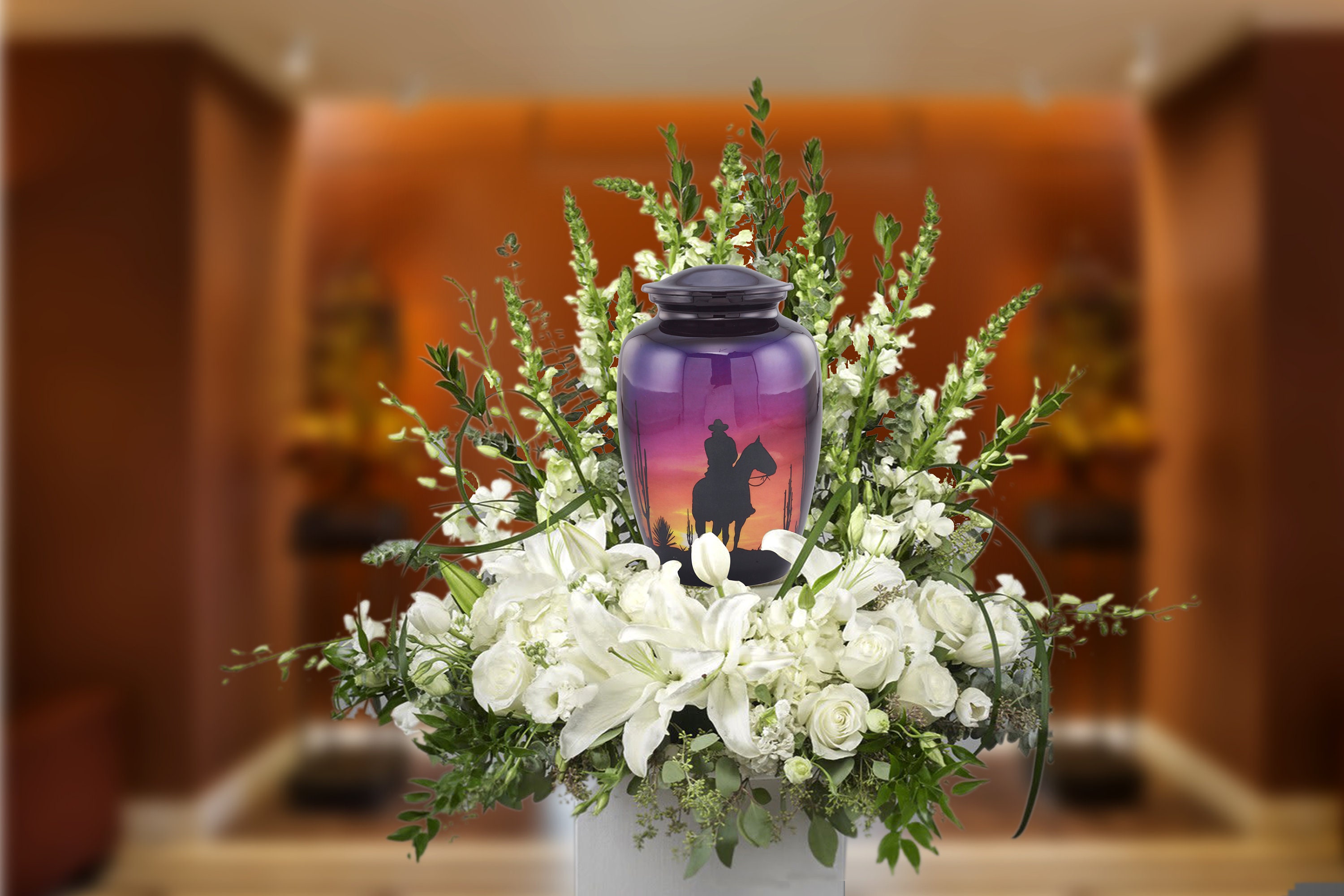 Cowboy Urn - Cowboy Urn - Cowboy Western Sunset Urn - Funeral and ...