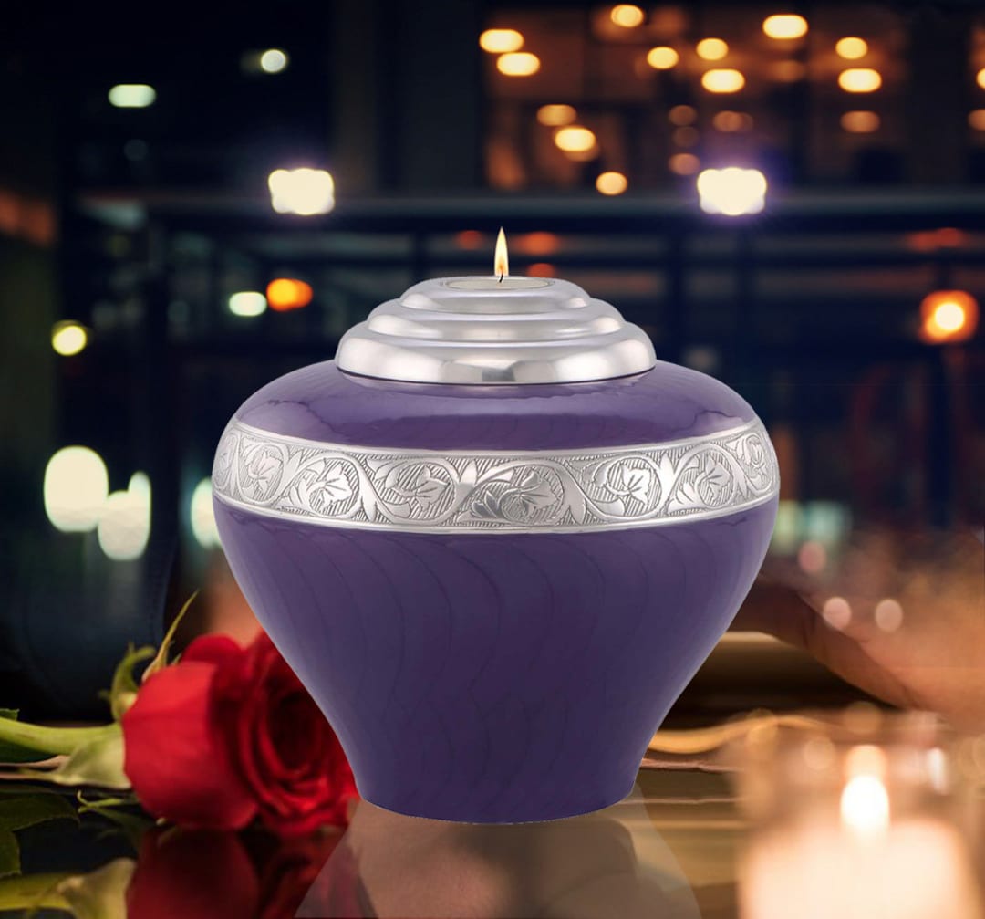 Candle Holder Urn - Purple Tealight Urn for Human Ashes up to 240 Lbs ...