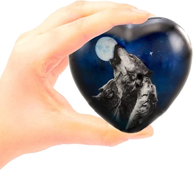 Wolves Heart Urn Midnight 3 Wolves Heart Keepsake Urn for Ashes Mini ...