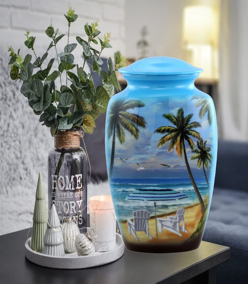 Beach Cremation Urn, Paradise Beach Adult Urn, Funeral and Memorial ...