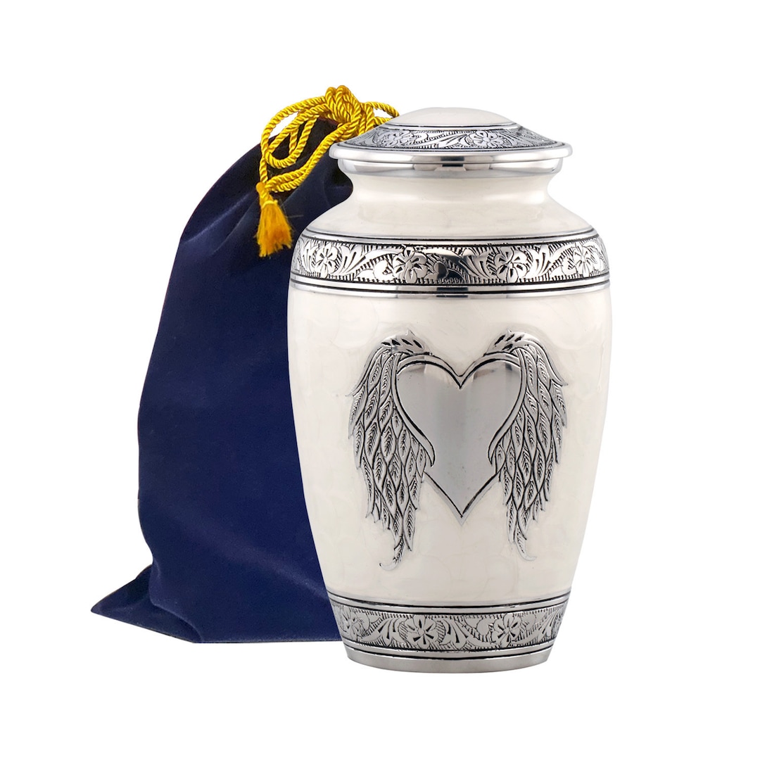 Loving Angel Wings Urn - White Angel Wings & Heart Urn - Funeral and ...