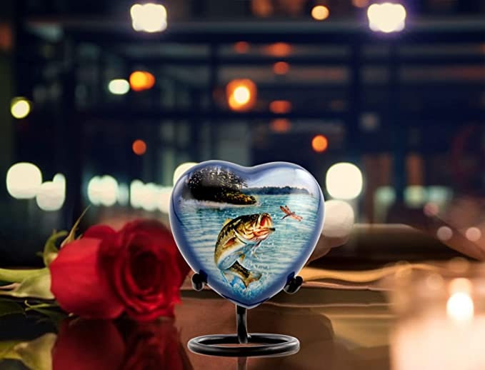 Bass Fish Heart Urn Fishing Heart Keepsake Urn for Ashes - Etsy