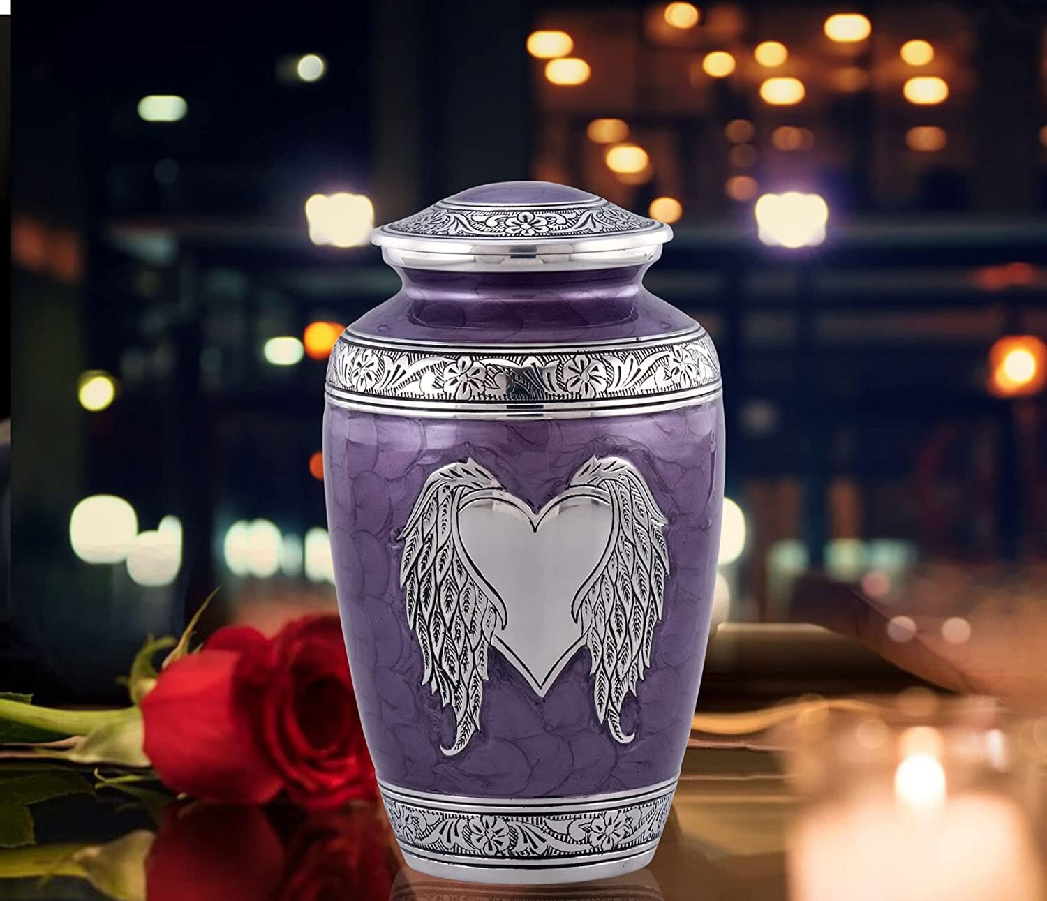 Loving Angel Wings Urn - Purple Angel Wings & Heart Urn - Funeral and ...
