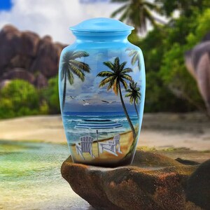 Beach Cremation Urn, Paradise Beach Adult Urn, Funeral and Memorial ...