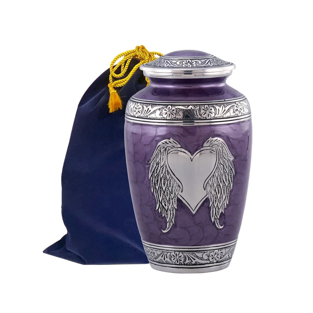 Loving Angel Wings Urn - Purple Angel Wings & Heart Urn - Funeral and ...
