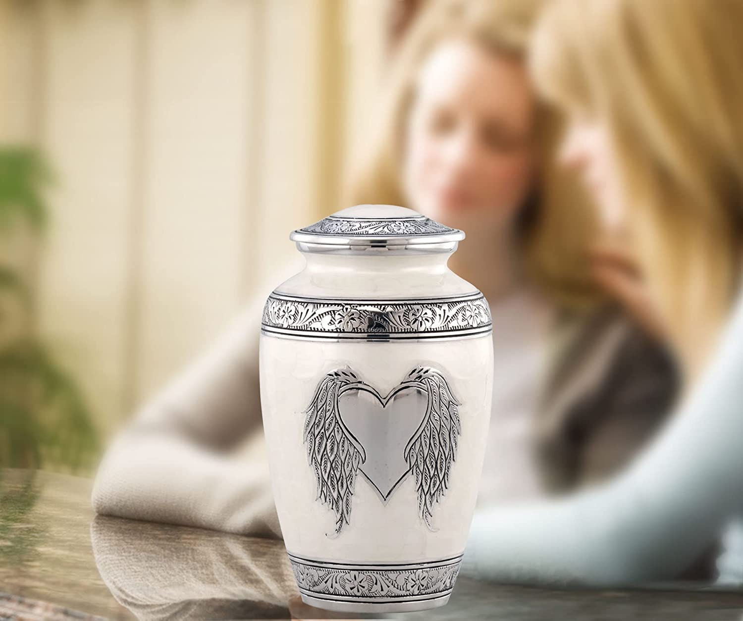 Loving Angel Wings Urn White Angel Wings & Heart Urn Funeral and ...