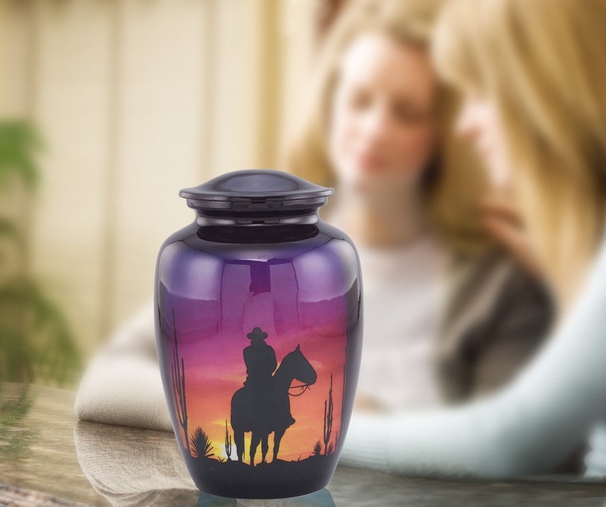 Cowboy Urn - Cowboy Urn - Cowboy Western Sunset Urn - Funeral and ...