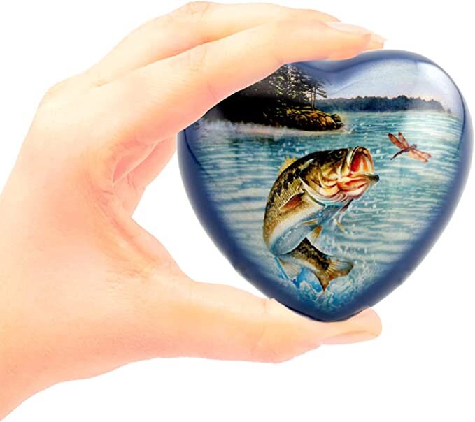 Bass Fish Heart Urn Fishing Heart Keepsake Urn for Ashes - Etsy