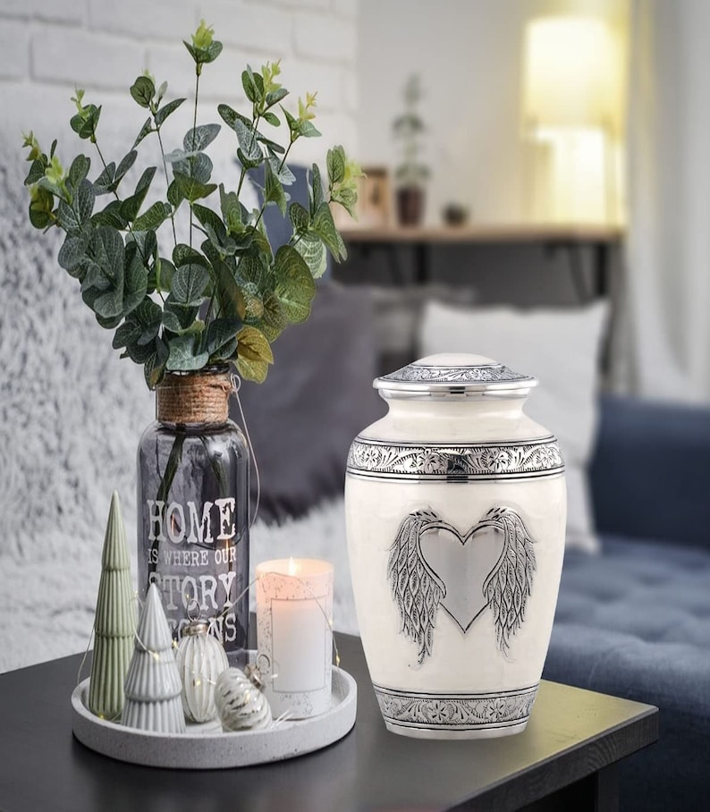 Loving Angel Wings Urn - White Angel Wings & Heart Urn - Funeral and ...