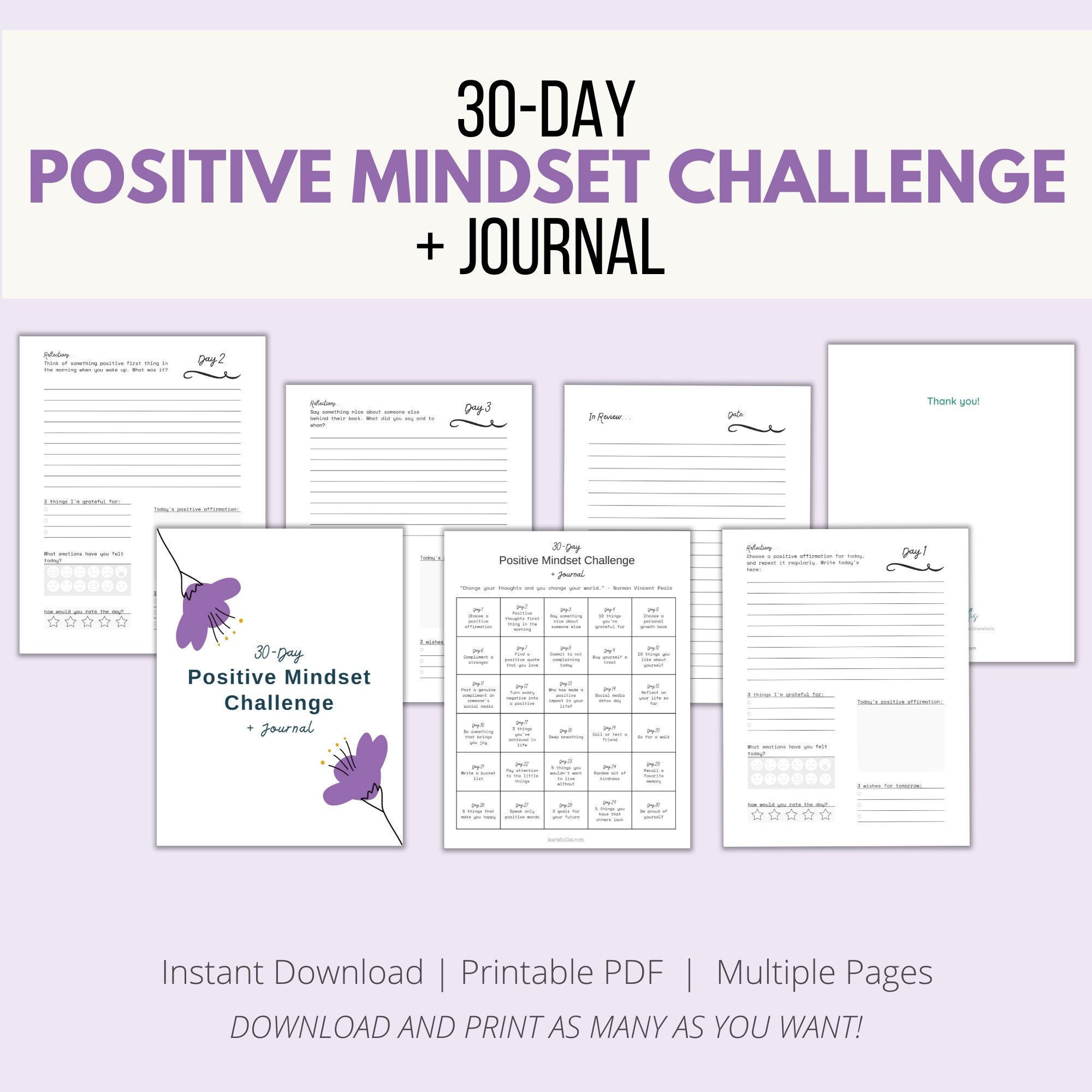 30-day Positive Mindset Challenge + Journal | Change Your Mindset ...