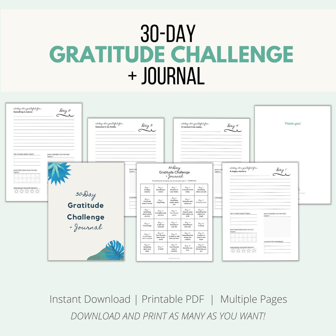30-day Gratitude Challenge + Journal | Gratitude Challenge | Printable ...