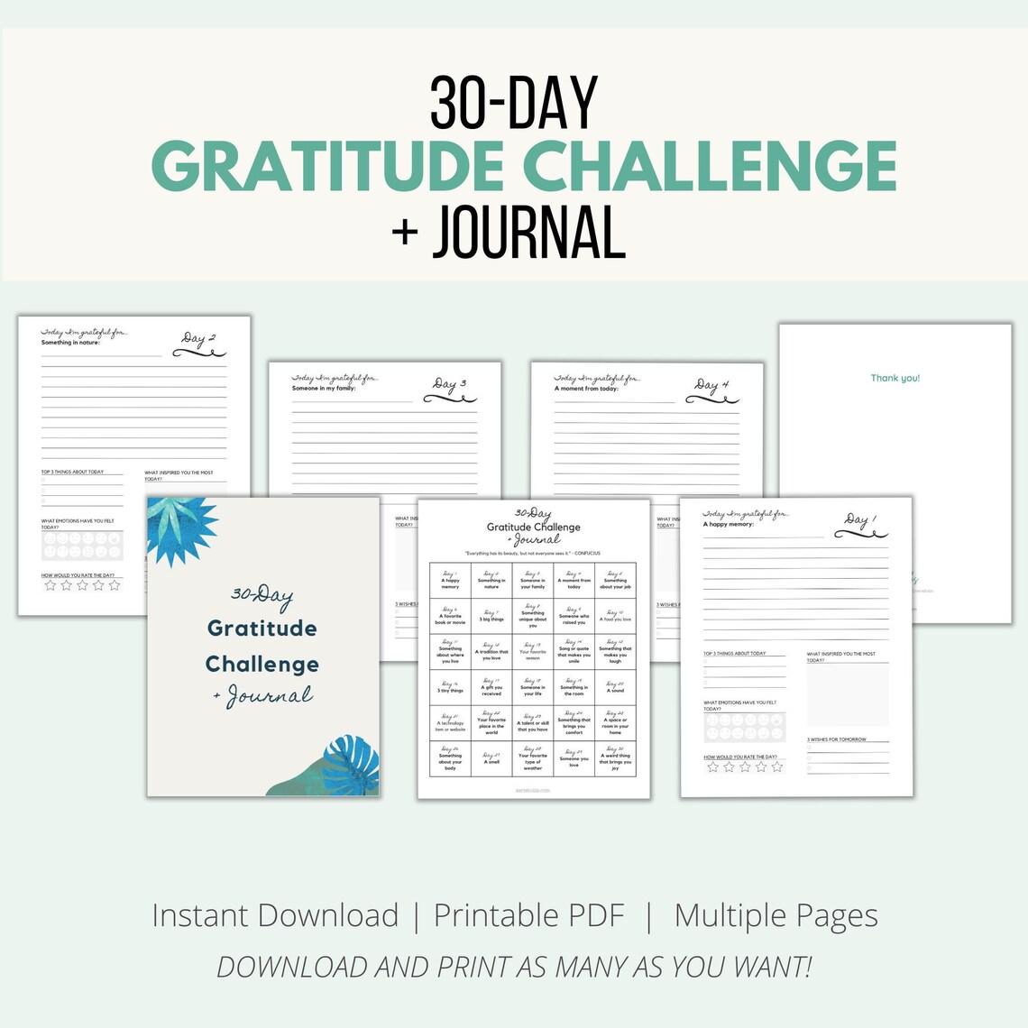 30-day Gratitude Challenge + Journal | Gratitude Challenge | Printable ...