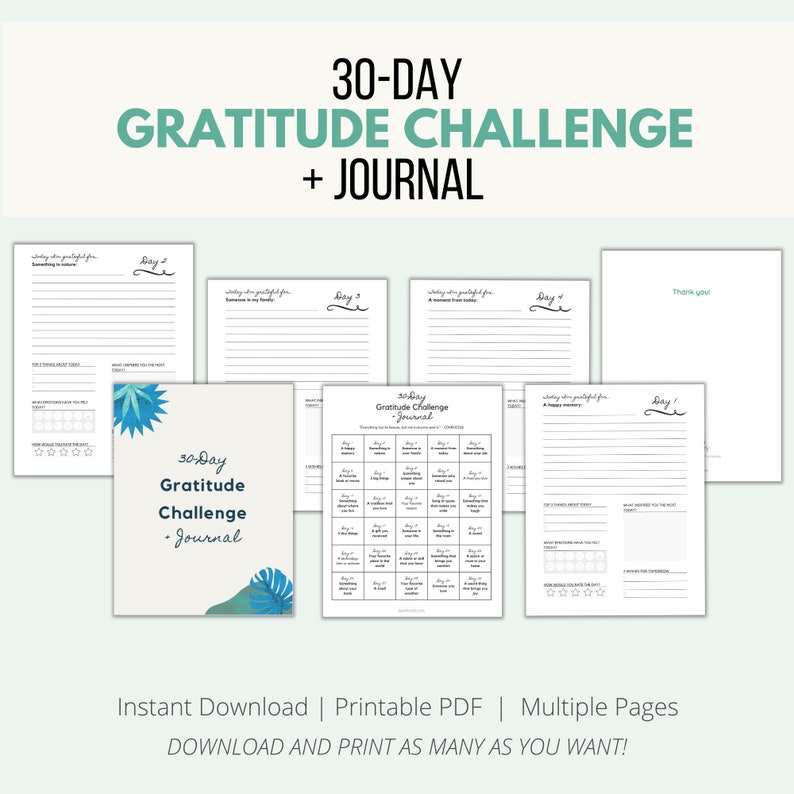 30-day Gratitude Challenge + Journal | Gratitude Challenge | Printable ...
