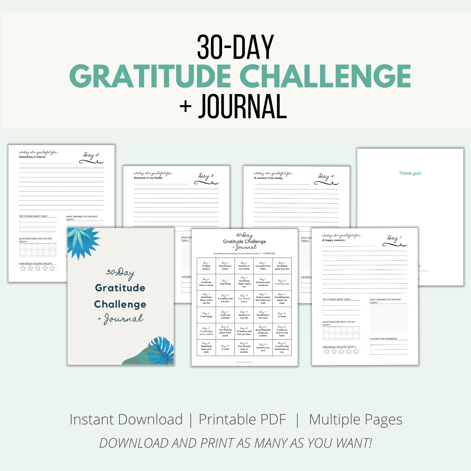 30-day Gratitude Challenge + Journal | Gratitude Challenge | Printable ...
