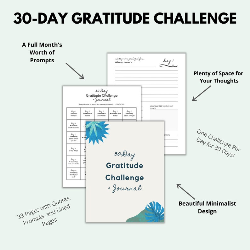 30-day Gratitude Challenge + Journal | Gratitude Challenge | Printable ...