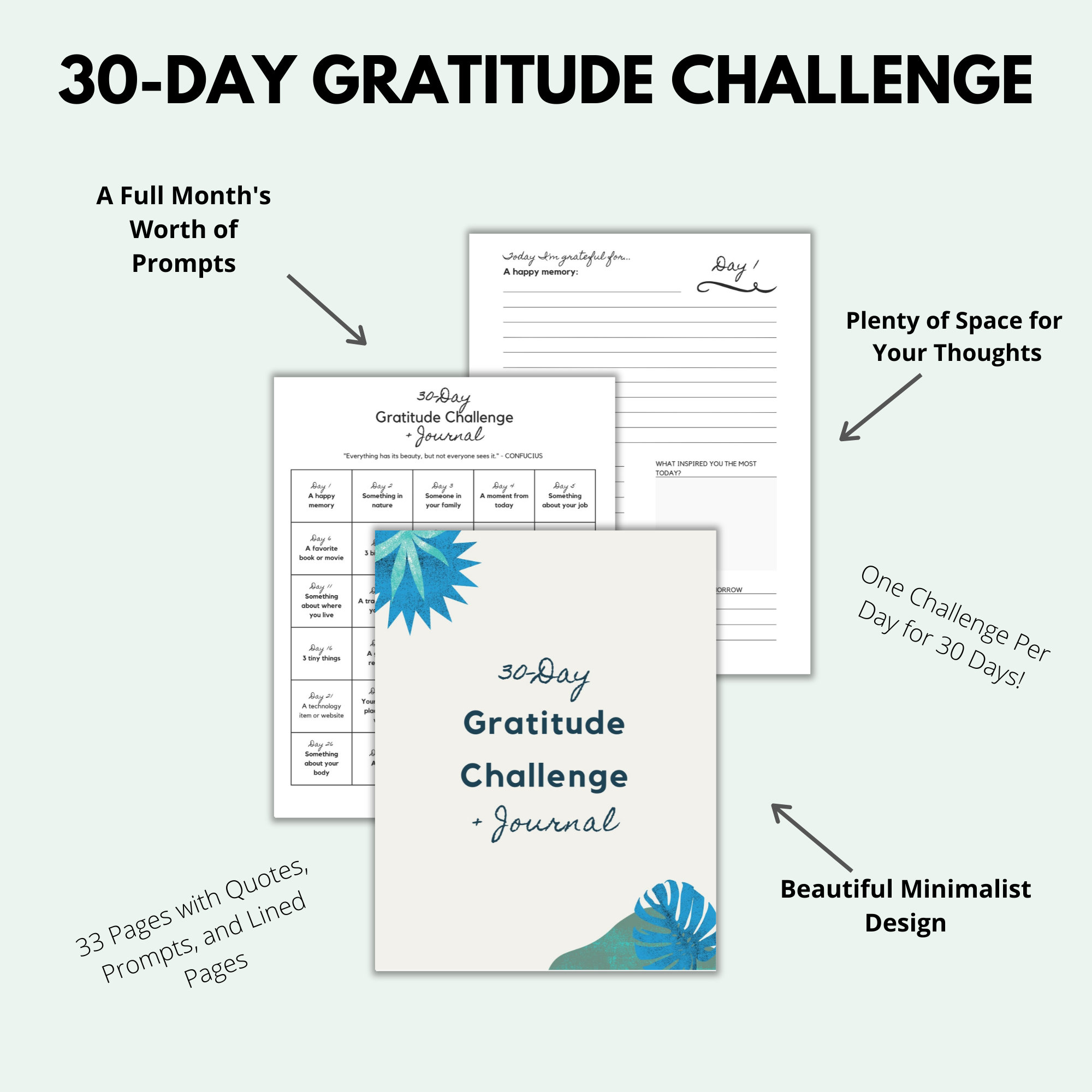 30-day Gratitude Challenge + Journal | Gratitude Challenge | Printable ...