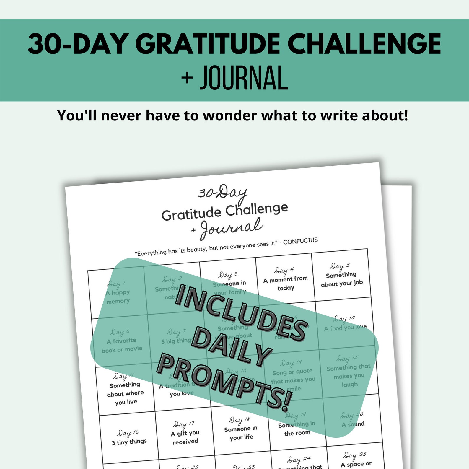 30-day Gratitude Challenge + Journal | Gratitude Challenge | Printable ...