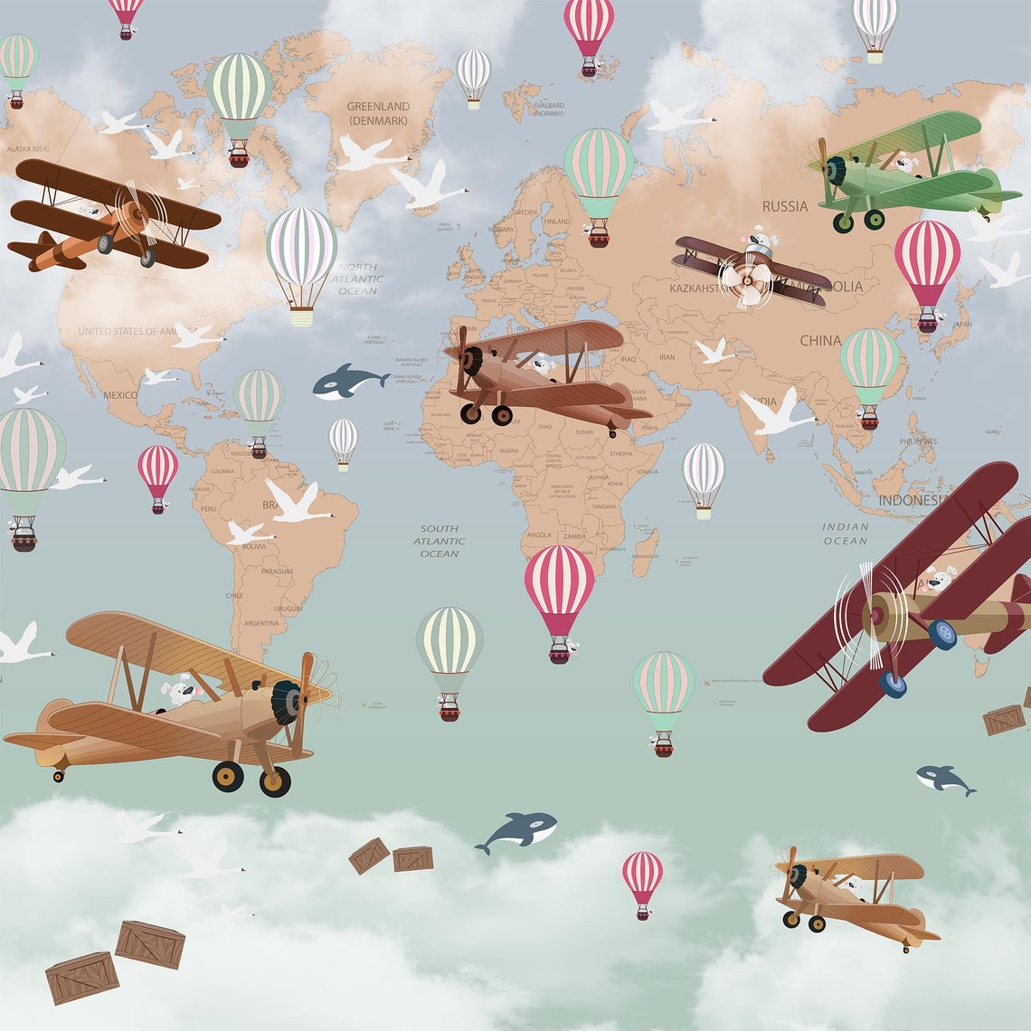 Printable Wallpaper, Kids Room Art, Digital Download Wallpaper, High ...