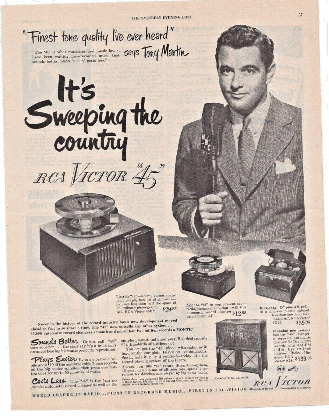 Vintage Original RCA Victor Record Player Magazine Advertisement Large ...