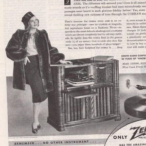 Vintage Original Zenith Radio Phonograph Magazine Advertisement B&W ...