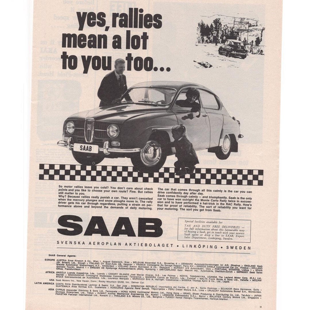 SAAB Magazine Advertisement 1960s Black & White Automobilia Vintage ...