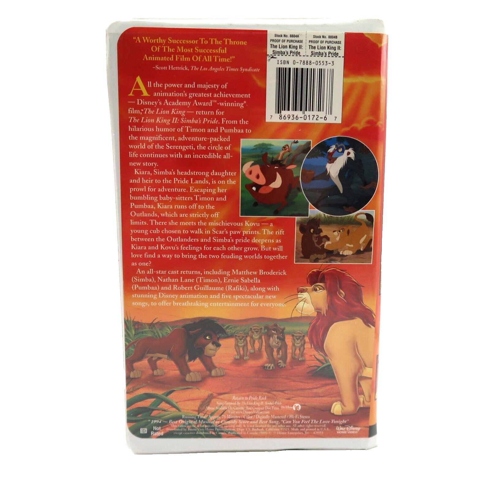 Walt Disney El Rey León VHS Set de 2 El Rey León y El Rey León II ...